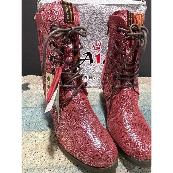 Tma Eyes | Shoes | Tma Eyes Red Abstract Studded Leather Bootie 4 Eu 9 ...